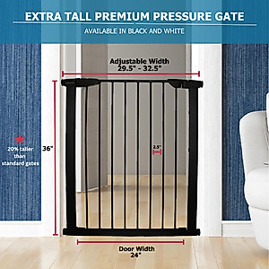 Cardinal Gates XTPPG Extra Tall Pressure Mounted Baby Gate - Adjustable Indoor Dog Gate - 36 Inch Tall Steel Safety Gate for Kids & Pets - 29.5 to 32.5 Inches Wide - Black