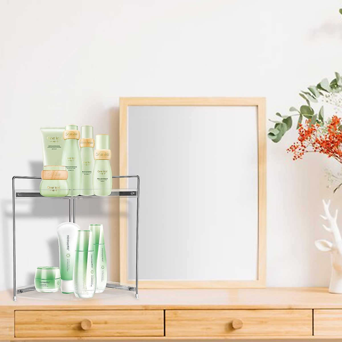 Lvssci Bathroom Countertop Organizer，2 Tier Acrylic Tray Vanity Counter Skincare Organizer Shelf,Standing Rack Home Storage Holder forKitchen