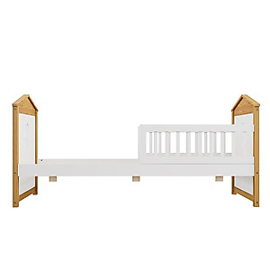 Harper & Bright Designs Twin Size House Shape Bed with Two Drawers Wooden Bed Frame for Boys Girls Kids Adults Toddler Teens, No Box Spring Needed, Walnut and White
