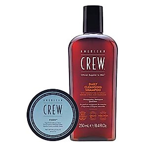 American Crew Fiber Duo, Includes Hair Fiber and Daily Cleansing Men's Shampoo with Shave Gel Sample 2 Count(Pack of 1)