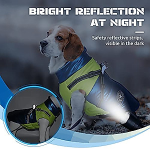 BAEJMJK Dog Reflective Winter Coat with Harness Warm Cold Weather Jacket for Small Medium Dogs Zip Up Turtleneck Puppy Vest with D-Ring Waterproof Windproof Dog Winter Clothes(Blue，2X-Large)