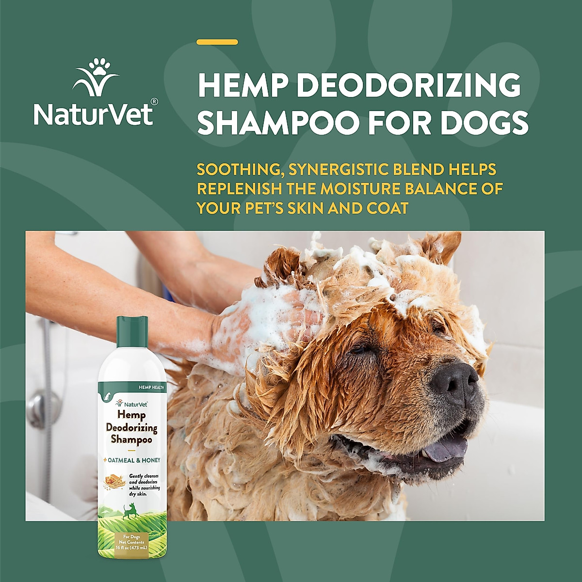 NaturVet – Hemp Deodorizing Shampoo for Dogs - Plus Oatmeal & Honey – 16 oz – Gently Cleanses & Deodorizes Skin & Coat – Enhanced with Hemp Seed Oil, Coconut Oil & Aloe Vera Extract