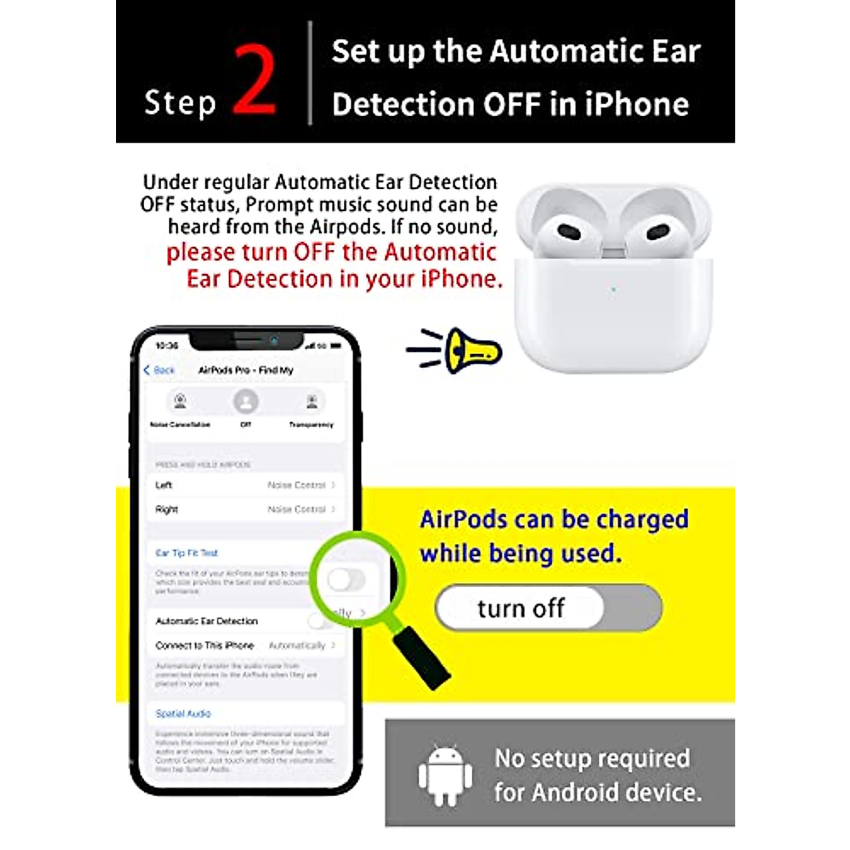 Censi Wearable Power Supply for AirPods, Air Pods with Intelligent Charging, Drop-Proof, Longer Battery Life, and Easier Call answering.AirPods Anti-Lost,,Charge All Versions of White (HI16-A)