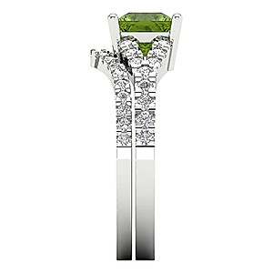 Clara Pucci 2.01ct Princess Cut Laser Engraving Green Peridot Engagement Wedding Bridal Ring Band set Curved 18K White Gold Size 4.75