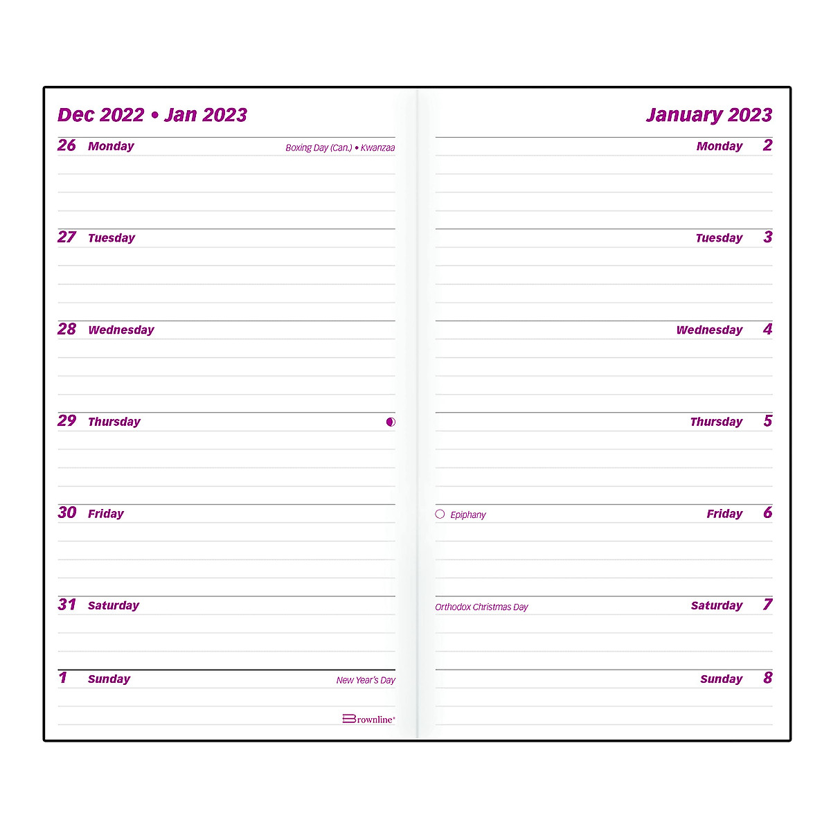 Brownline 2023 Essential Two-Week Pocket Planner, 12 Months, January to December, Stitched Binding, 6" x 3.5", Black (C5626.81Z-23)