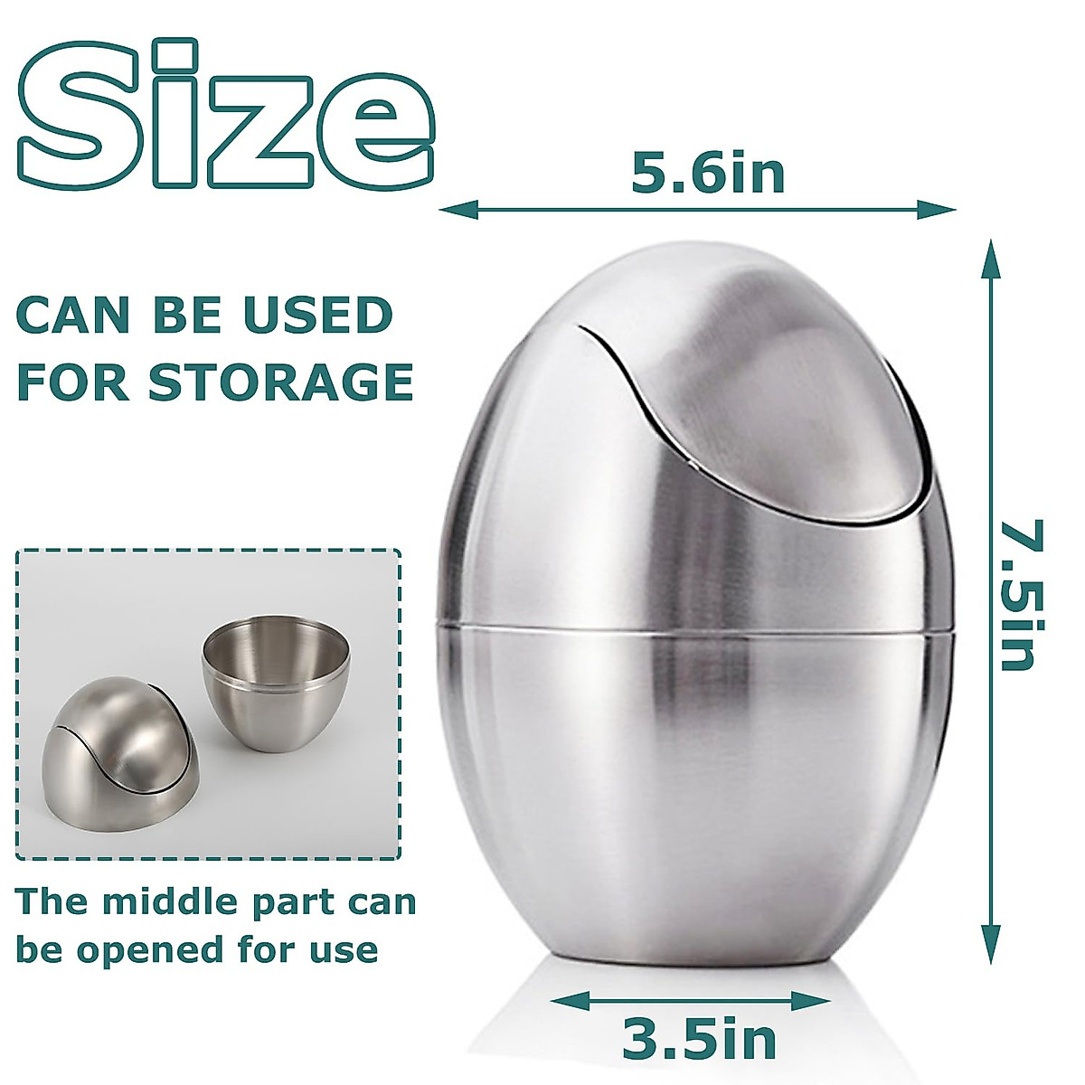 Chemlliy Mini Trash Can with Lid, Tiny Stainless Steel Countertop Trash Can, Egg Shaped Small Desk Trash Can Garbage Bin, Come with Trash Bag