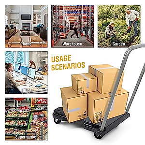 Olympia Tools Fully Folded Resin Push Cart Dolly - 330 Lb. Loading Capacity Foldable Moving Platform Cart Hand Truck - Black Collapsible Heavy Duty Folding & Rolling Flatbed Cart with 4 Swivel Wheels