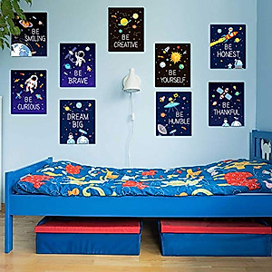 9 Pieces Space Wall Prints Unframed Space Inspirational Posters 8 x 10 Inch Planet Motivational Quote Pictures for Playroom Bedroom Classroom Decor College Dorm