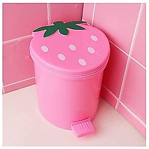 BxuxJar Strawberry Trash Can, Kawaii Mini Trash Can with Lid Cute Room Decor Bathroom Trash Cans, Kawaii Room Decor Strawberry Garbage Can with Lid for Home, Car, Bathroom (Pink)