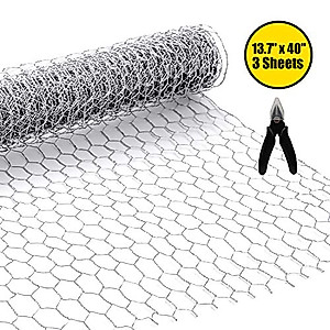 BSTWM Chicken Wire Net for Craft Projects,3 Sheets Lightweight Galvanized Hexagonal Wire 13.7 Inches x 40 Inches x 0.63 Inch Mesh,with 1 Mini Wire Cutting Pliers-10 Feet(3 Sheets)