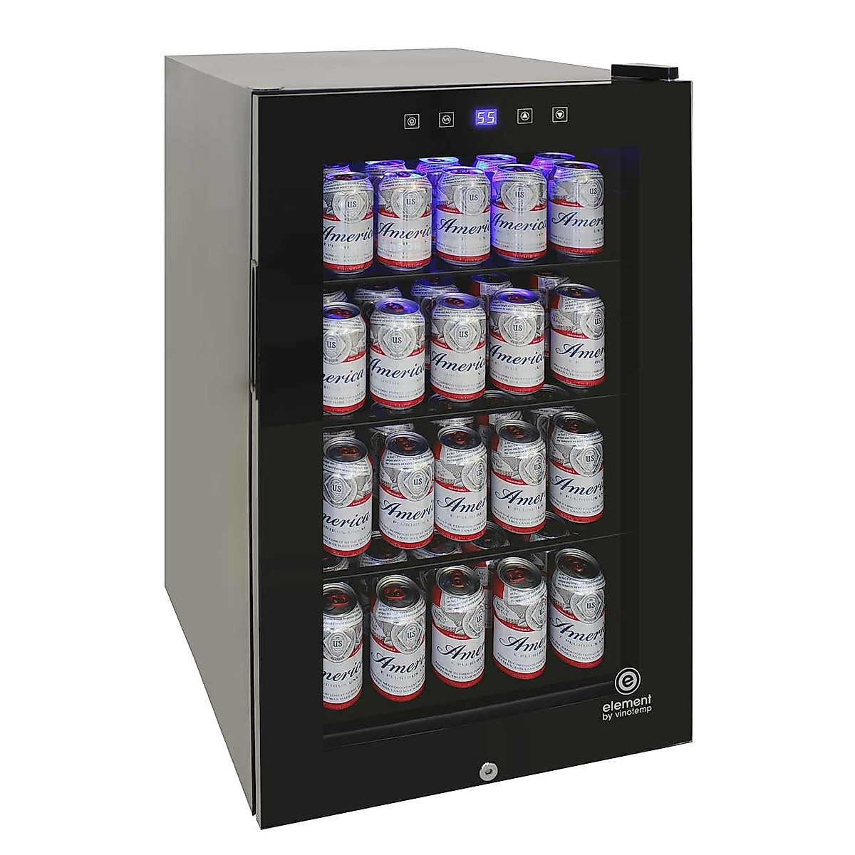 Vinotemp EL-BCU101-01 Refrigerator and Cooler Capacity Mini Drink Fridge with Touch Screen Temperature Control and Glass Door, 161 Can, Stainless Steel, 105 Beverage, Black