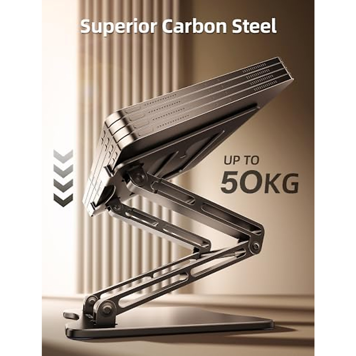 ATKTTOP Laptop Stand for Desk Adjustable Height, 22" [Anti-Wobble] [Fit All Laptop] Foldable DJ Standing Laptop Riser for 6.1-18.4" Tablets, Portable Monitor Stand for MacBook Air, Dell, HP, Lenovo