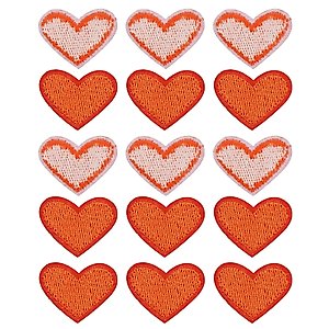 MECCANIXITY Heart Shaped Iron on Patches Orange Embroidered Sew on Love Applique Patches for Clothing Jackets Backpack Shoes Repairing Decorations Pack of 15