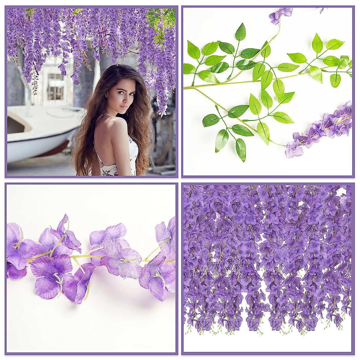 Attmu 8 Pack Artificial Flowers Wisteria Hanging Flowers 3.6 Feet/Piece Vine Ratta String for Home Office Wedding Wall Garden Outdoor Party Decoration (Purple)