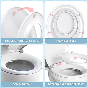 Family toilet seat, Round Toilet Seat with Toddler Seat Built in, Potty Training Toilet Seat Round Fits Both Adult and Child, with Slow Close and Magnets- Round, Easy to Install & Clean, White