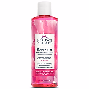 HERITAGE STORE Rosewater - Refreshing Facial Splash for Glowing Skin with Damask Rose - All Skin Types - Rose Water for Face - Made Without Dyes or Alcohol, Hypoallergenic, Vegan, Cruelty Free, 4oz