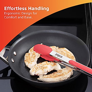 POPCO Tongs for Cooking - Set of 3 (7, 9, 12 inches) - Heavy Duty, 304 Stainless Steel BBQ and Kitchen Tongs with Silicone Tips (3 COLORS AVAILABLE)