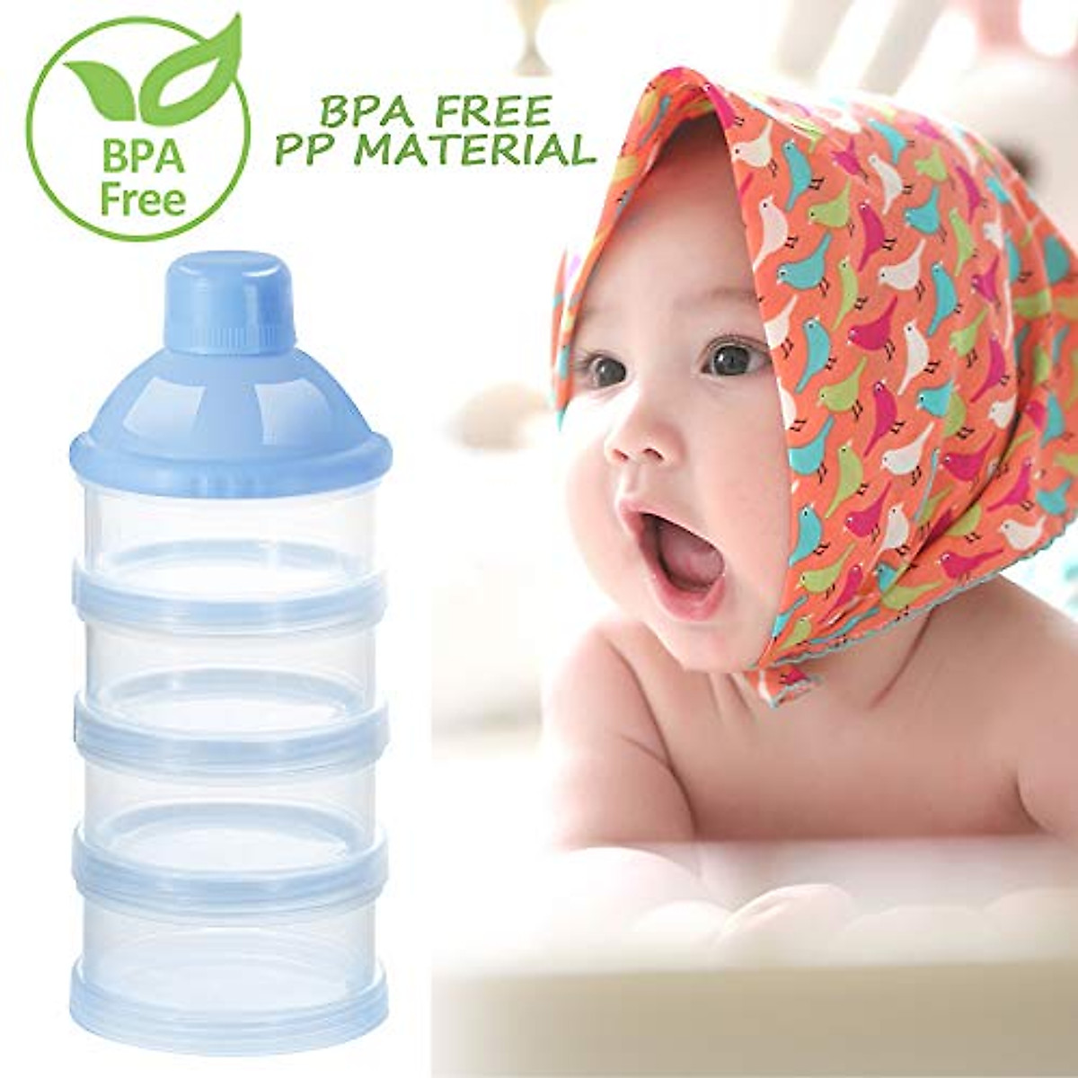 Accmor Baby Formula Dispenser, 4 Layers Stackable Formula Container, Milk Powder Formula Dispenser On The Go, Baby Feeding Travel Storage Container, BPA Free, Blue, 2 Pack