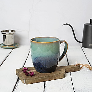 Bosmarlin Ceramic Tea Cup with Infuser and Lid, 16 Oz, Loose Leaf Tea Steeper Mug with Strainer, Microwave and Dishwasher Safe, Reactive Glaze (16 Oz, Pale Green)