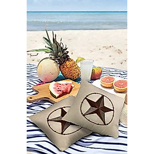 Vandarllin Outdoor Throw Pillows Covers 18X18 Set of 2 Waterproof Texas Lone Star Metal Art Decorative Zippered Cushion Covers for Patio Furniture, Rustic Lumbar Pillowcases