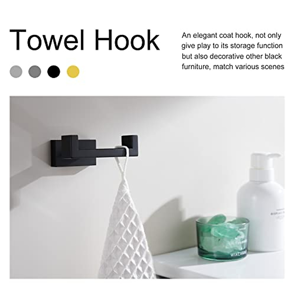 APLusee Double Robe Towel Hook, Stainless Steel Square Dual Coat Hook, Utility Bath Kitchen Storage Hanger Holder, Matte Black…