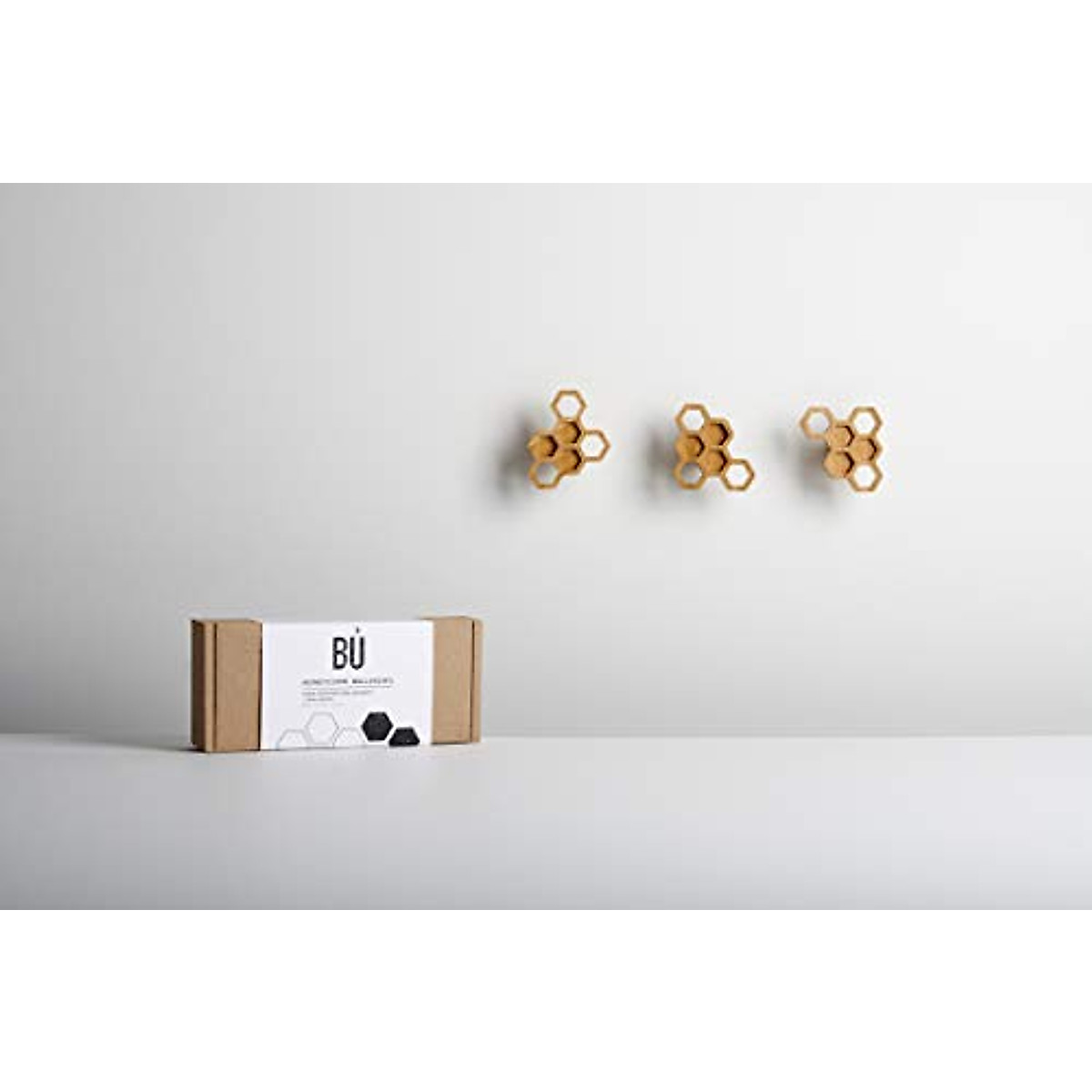 BU Products Honeycomb Wooden Wall Hooks – Set of 3 Wall Mounted Coat Hooks for Hanging Hats, Scarves, Bags, Dog Leads, Towels and More.