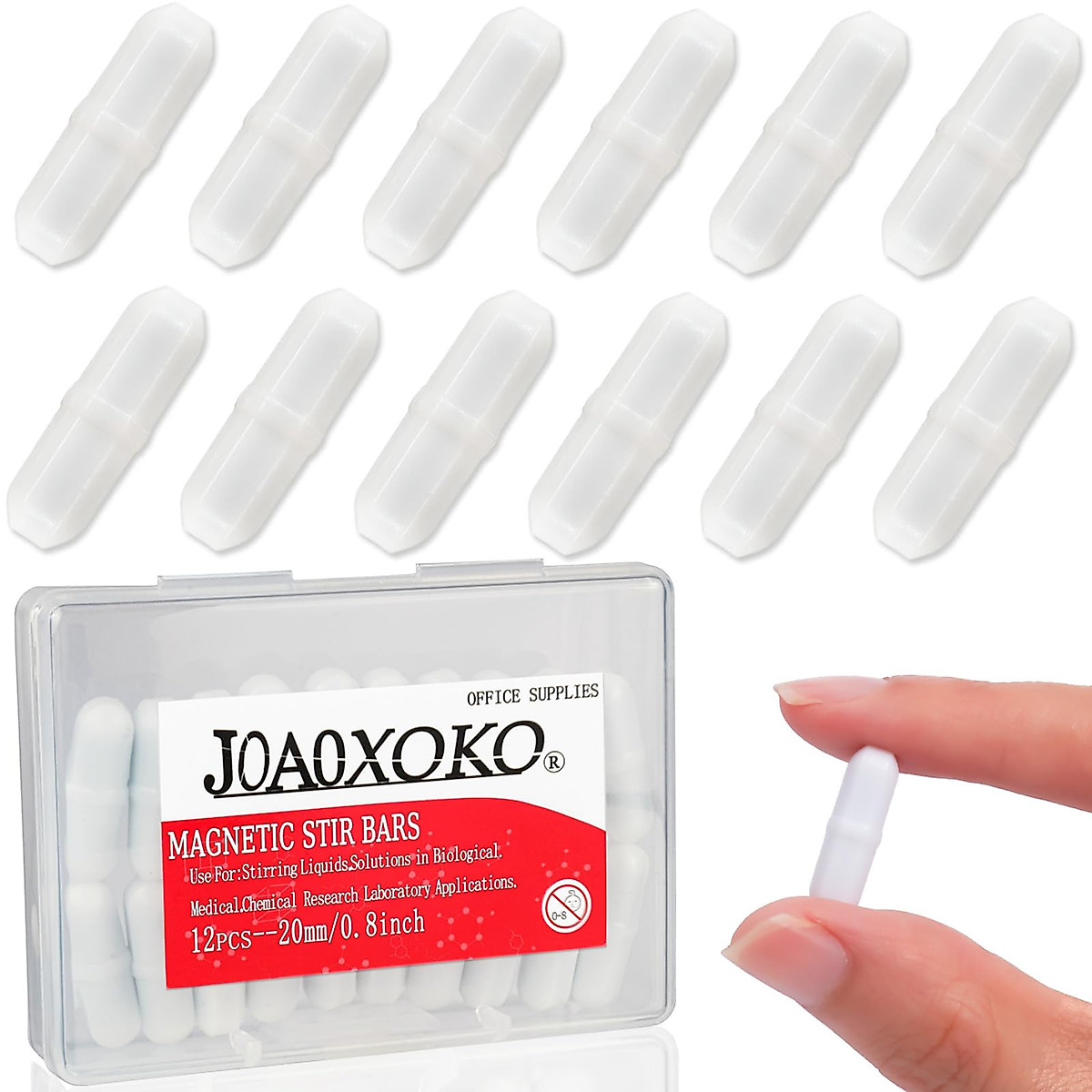 Joaoxoko Magnetic Stir Bar Set 12pcs PTFE Magnetic Stirrer Mixer Stir Bar,White 0.8 Inch Laboratory Stirrer Mixer Bar,Type-B Mycology Supplies Magnetic Stirrer Bar