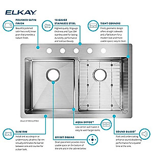 Elkay Crosstown ECTSRA33229TBG5 Equal Double Bowl Dual Mount Stainless Steel Kitchen Sink Kit with Aqua Divide