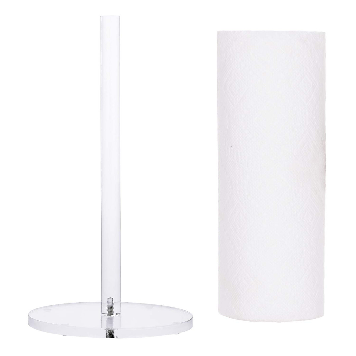 MyGift Clear Acrylic Kitchen Countertop Paper Towel Holder Stand with Round Base, Vertical Design Paper Roll Dispenser
