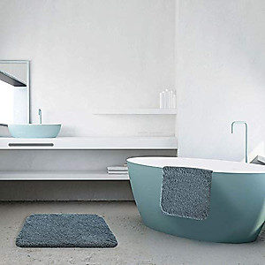 HALLYONA 20''X32'' Bathroom Rugs Set, 2pcs Washable Non-Slip Striped Pattern Bath Rugs for Bathroom, Indoor Soft Plush Shaggy Bathroom Runner Set(Lava Gray)