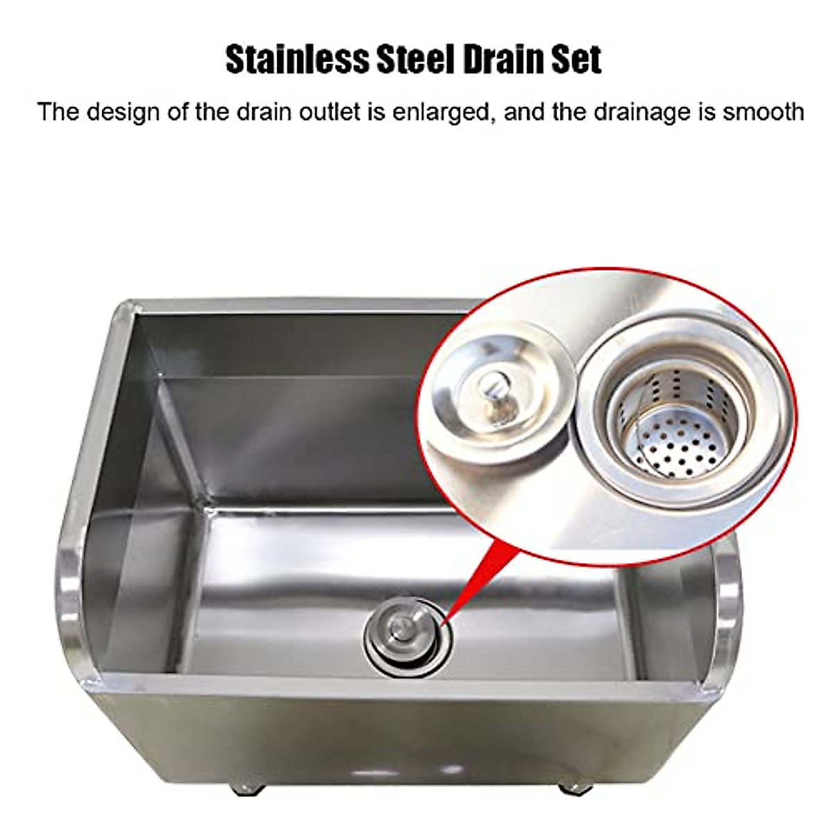 Commercial Stainless Steel Mop Sink Washing Basin, Floor Mount Mop Service Basin Wash Station with Drain Pipe/Strainer, for Restaurant/Business/Garages/Basements,201,450mm