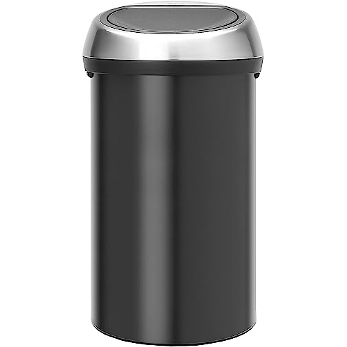 Brabantia 16 Gallon Large Kitchen Touch Top Trash Can (Matt Black/Brilliant Steel Lid) Removable Lid, Soft-Touch Open Garbage Can