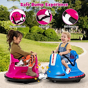 Costzon 12V Kids Ride On Bumper Car, Electric Bumper Car w/Dual Joysticks, Remote Control, 360° Spin, Slow Start Function, LED Lights & Fun Music, Adjustable Safety Belt, Soft Bumper (Pink)