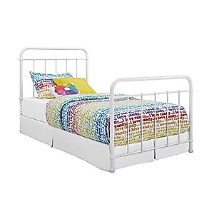 DHP Beaumont Iron Metal Platform Bed with Transitional Design Headboard and Footboard, Adustable Base Height for Underbed Storage, No Box Spring Needed, Queen, White