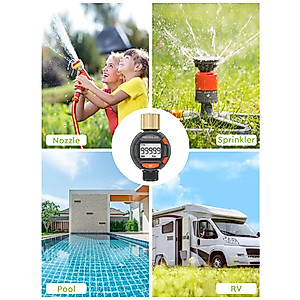 Moistenland Water Flow Meter, Water Meter with Brass Inlet, Standard 3/4" Metal, IP6X Waterproof, Water Meter for Garden Hose/RVs/Lawn/Nozzle Sprayer (Brass Inlet)