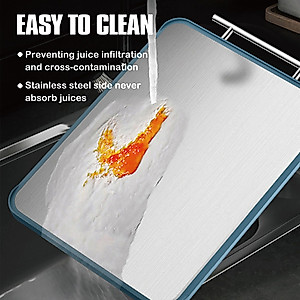 Double-Sided Meat Cutting Board,Stainless Steel/Wheat straw pp Cutting Board for meat,Dishwasher Safe,Juice Groove,16.1 * 12.2Inch