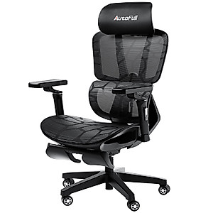 AutoFull G5 Office Chair, Ergonomic Office Chair with 6D Lumbar Support, 360° Adjustable Armrest Mesh Chair, Reclining Computer Chair with Footrest, Sliver