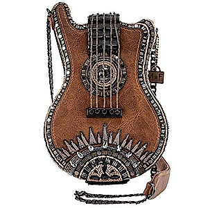 Mary Frances Open Mic Beaded Crossbody Guitar Handbag, Brown