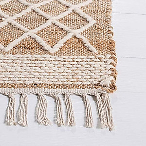 Safavieh Kilim Collection 3' x 5' Natural/Ivory KLM454A Handmade Moroccan Boho Fringe Jute Area Rug
