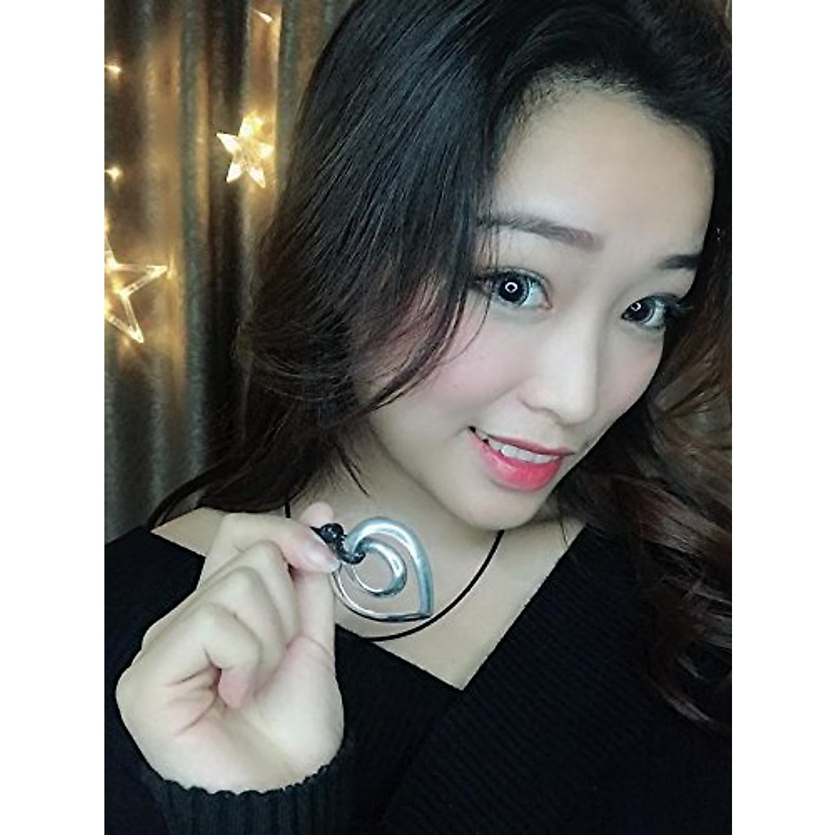 welbijoux Heart Shape Long Pendant Necklace Silver Plated Black PU Leather Rope Long Chain Necklace for Women