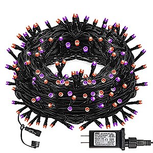 DAZZLE BRIGHT Halloween 300 LED String Lights, 100FT String Lights with 8 Lighting Modes, Halloween Decorations for Party Carnival Supplies, Outdoor Yard Garden Decor (Purple & Orange)