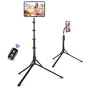Aureday Stand Floor, 67” Height Adjustable Tripod Stand, Tablet Stand with Extendable Holder for iPad Mini/ Air/ Pro, Kindle, Switch, Smartphones, and All 4.7" to 12.9" Devices