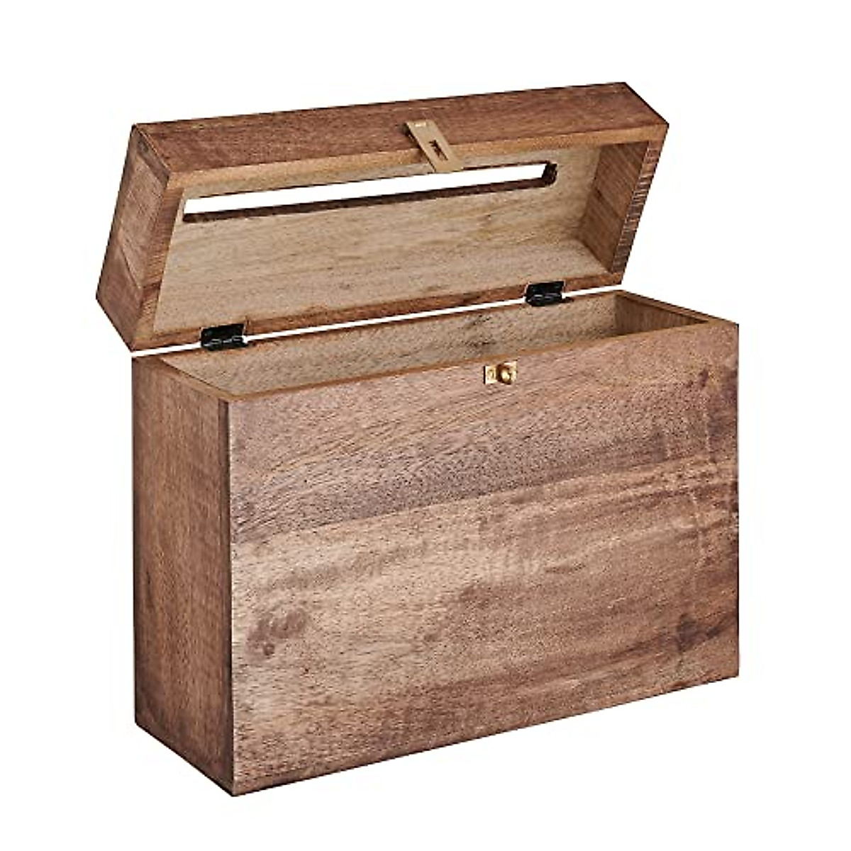 Wedding Card Box with Card Slit and Lock 12"X10"X4.5" Distressed Finish Gift Card Box Wishing Well Card Box for Weddings, Receptions, Birthdays, Graduations, Baby Showers, Honeymoon Funds (Walnut)
