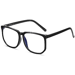 SHEEN KELLY Vintage Oversized Blue Light Blocking Glasses - Square Frame, Black/Tortoiseshell, Large Clear Lens