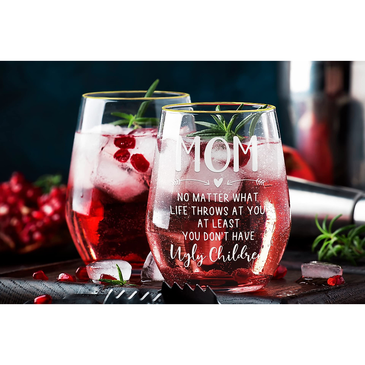 NICKANE 12oz Mom Wine Glass with Gift Box as Christmas, Birthday Gifts for Mother, Women - Mom You Don't Have Ugly Children Mom Glass - Fun Mothers Day Gifts for Mom from Daughter, Son