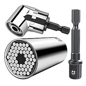 CIGOTU Universal Socket, 7mm-19mm Multifunctional Cordless Ratchet Adapter Socket Wrench Set, Screwdriver Set Hex Bit + 105 Degree Right Angle Drill