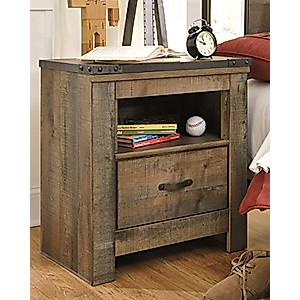 Signature Design by Ashley Trinell Rustic 1 Drawer Nightstand with USB Charing Stations, 26.22" Tall, Warm Brown