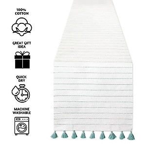 Folkulture Dish Towels for Drying Dishes and Spring Table Runners with Tassels for Farmhouse Decor, Boho Set of 3 Kitchen Towels and Ribbed Boho Table Cover for Rustic Wedding Decoration