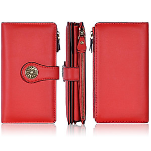 Travelambo Wallets Women RFID Large Capacity Luxury Waxed Leather Clutch Wallet Multi Card Organizer