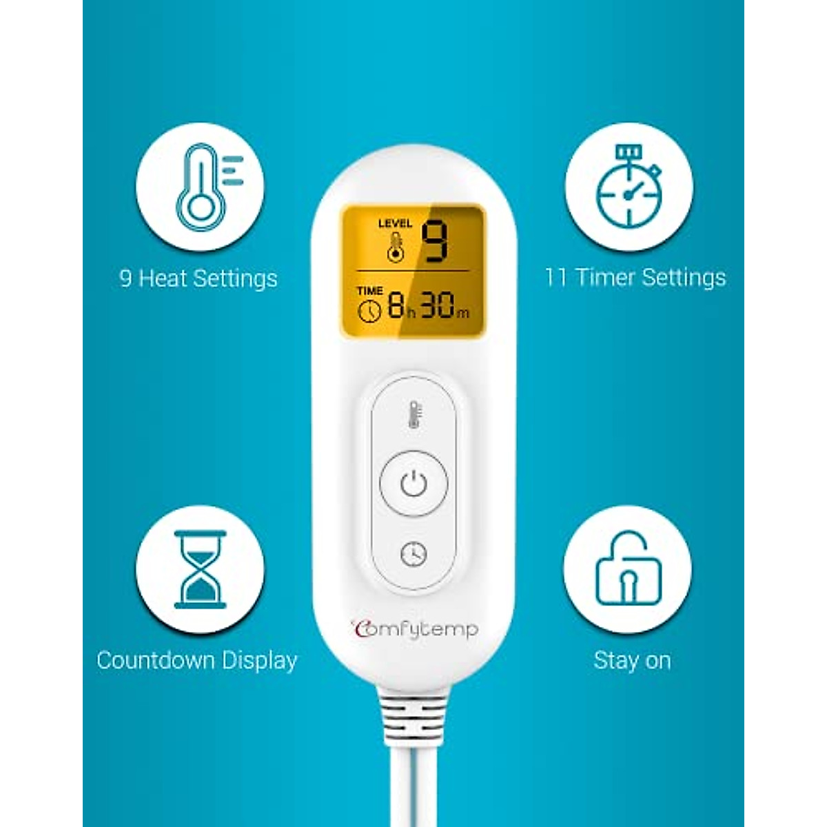 Comfytemp Weighted Heating Pad, 12x 24" Electric Heating Pad for Back Pain Relief with 9 Heat Settings | 11 Auto-Off | Stay on | Backlight, 2.2lb XL Heat Pad for Shoulders and Cramps Relief, Washable